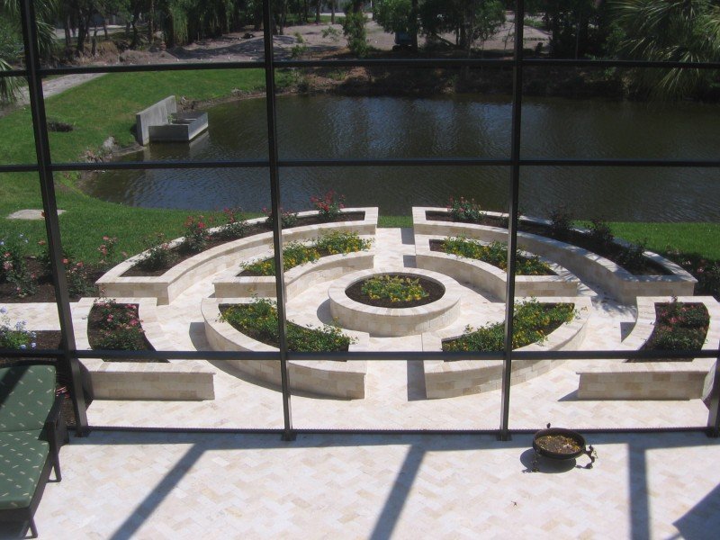 Travertine Concentric Garden Circle Installation